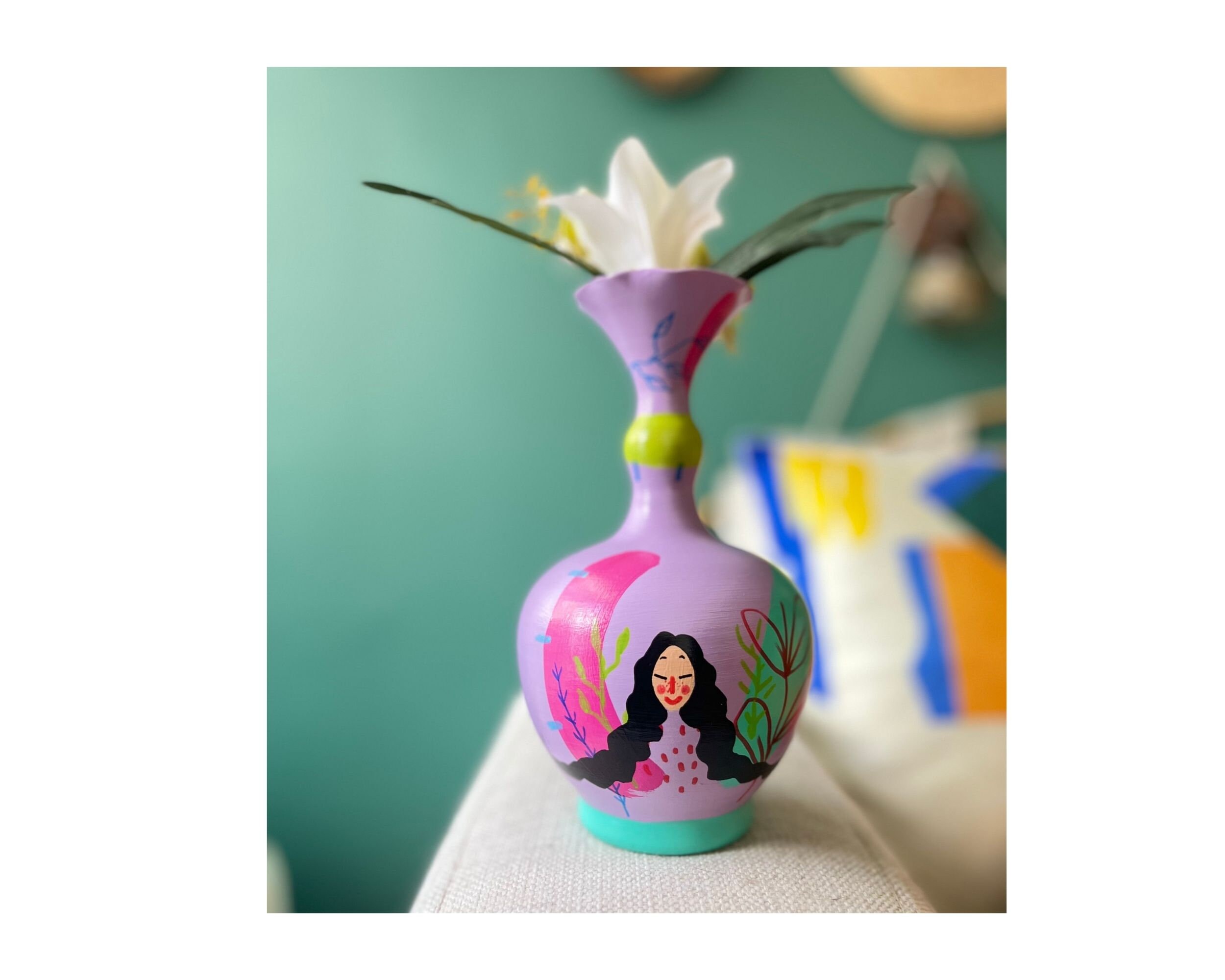 Lilac Woman Face Ceramic Vase Hand-painted Ceramic Vase Unique Lilac ...