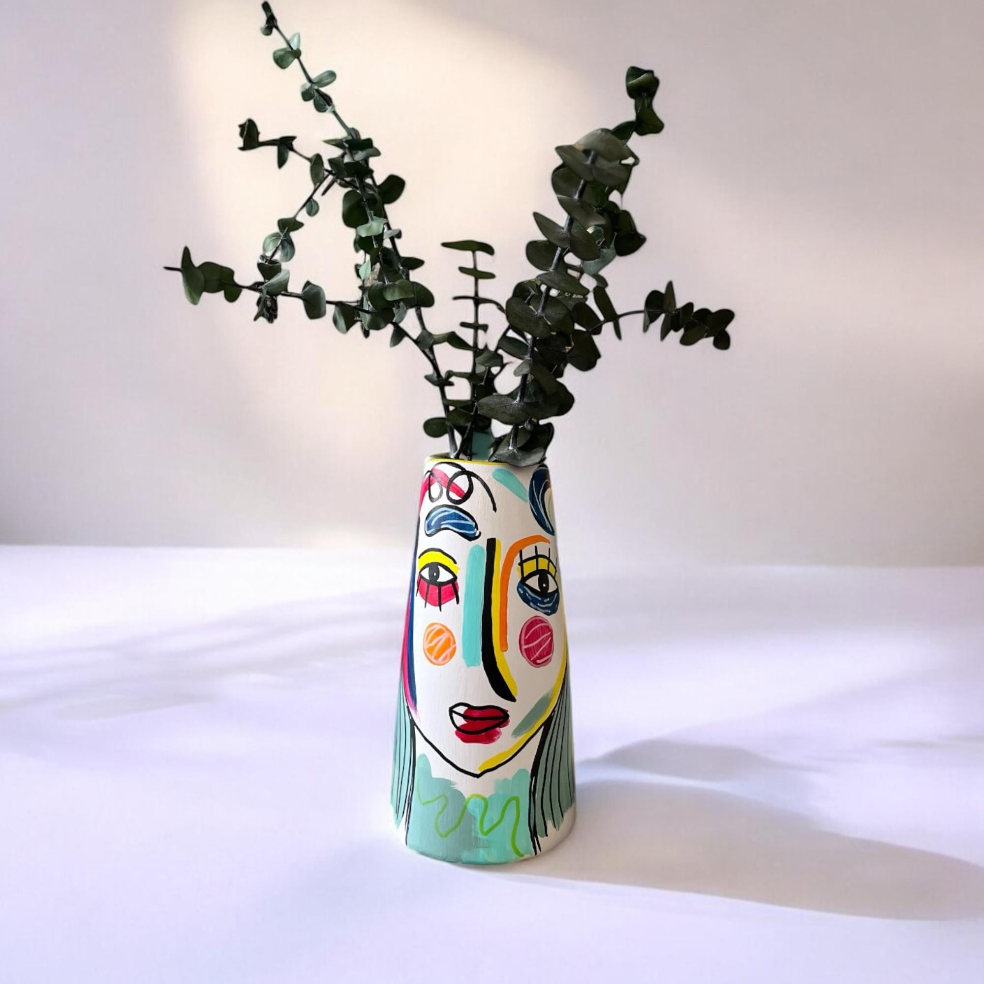 Ceramic Face Vase | Abstract | Hand-painted Ceramic Vase | Woman Face ...