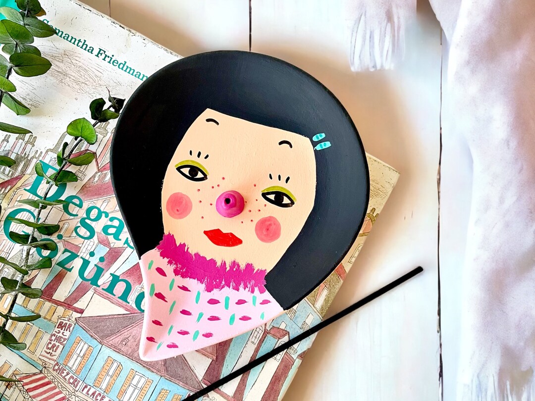 Black Hair Woman Ceramic Incense Holder , Face Incense Stick Burner ...