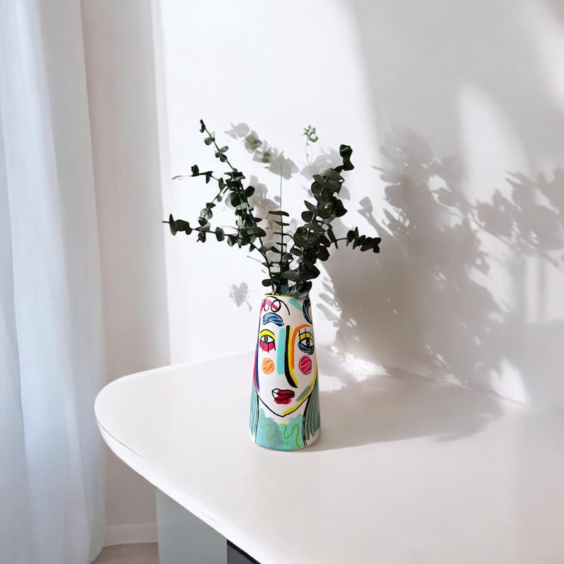 Ceramic Face Vase | Abstract | Hand-painted Ceramic Vase | Woman Face ...