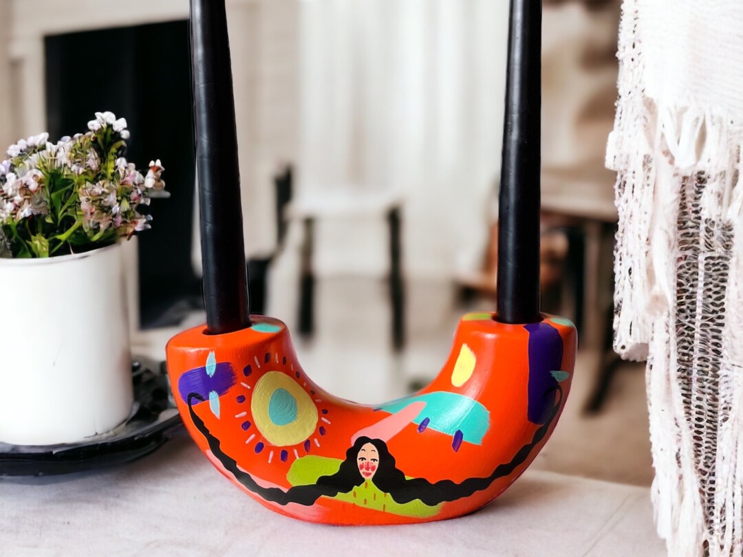 Orange Woman Face Candlestick Holder Handpainted Candlestick - Etsy ...