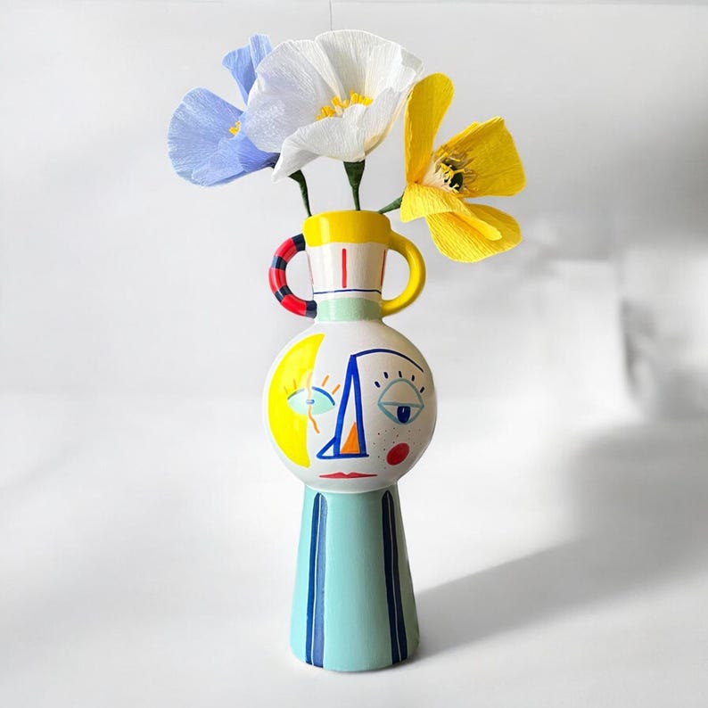 Ceramic Face Vase , Handpainted Ceramic Vase , Abstract Face Vase - Etsy