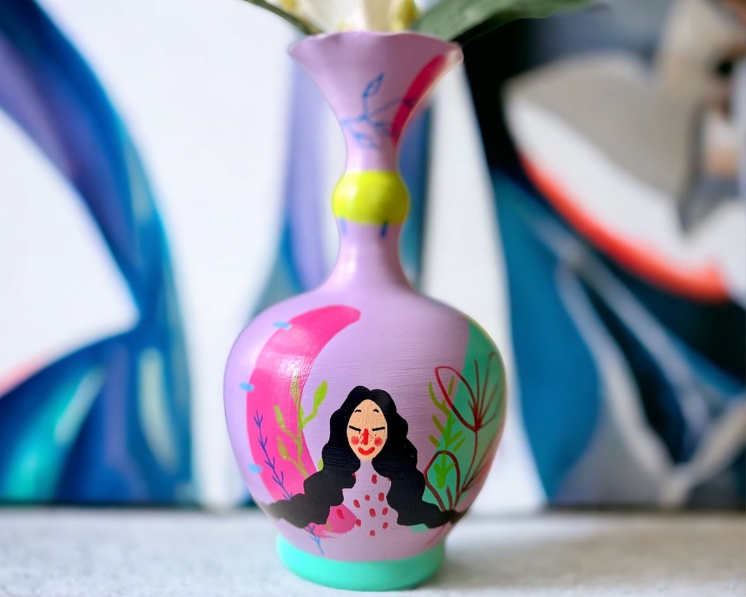 Lilac Woman Face Ceramic Vase Hand-painted Ceramic Vase Unique Lilac ...