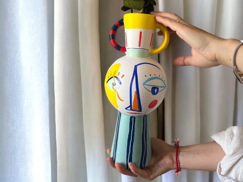 Ceramic Face Vase Handpainted Ceramic Vase Abstract Face - Etsy