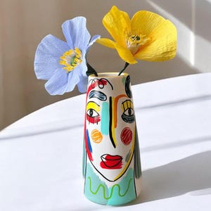 Ceramic Face Vase | Abstract | Hand-painted Ceramic Vase | Woman Face ...