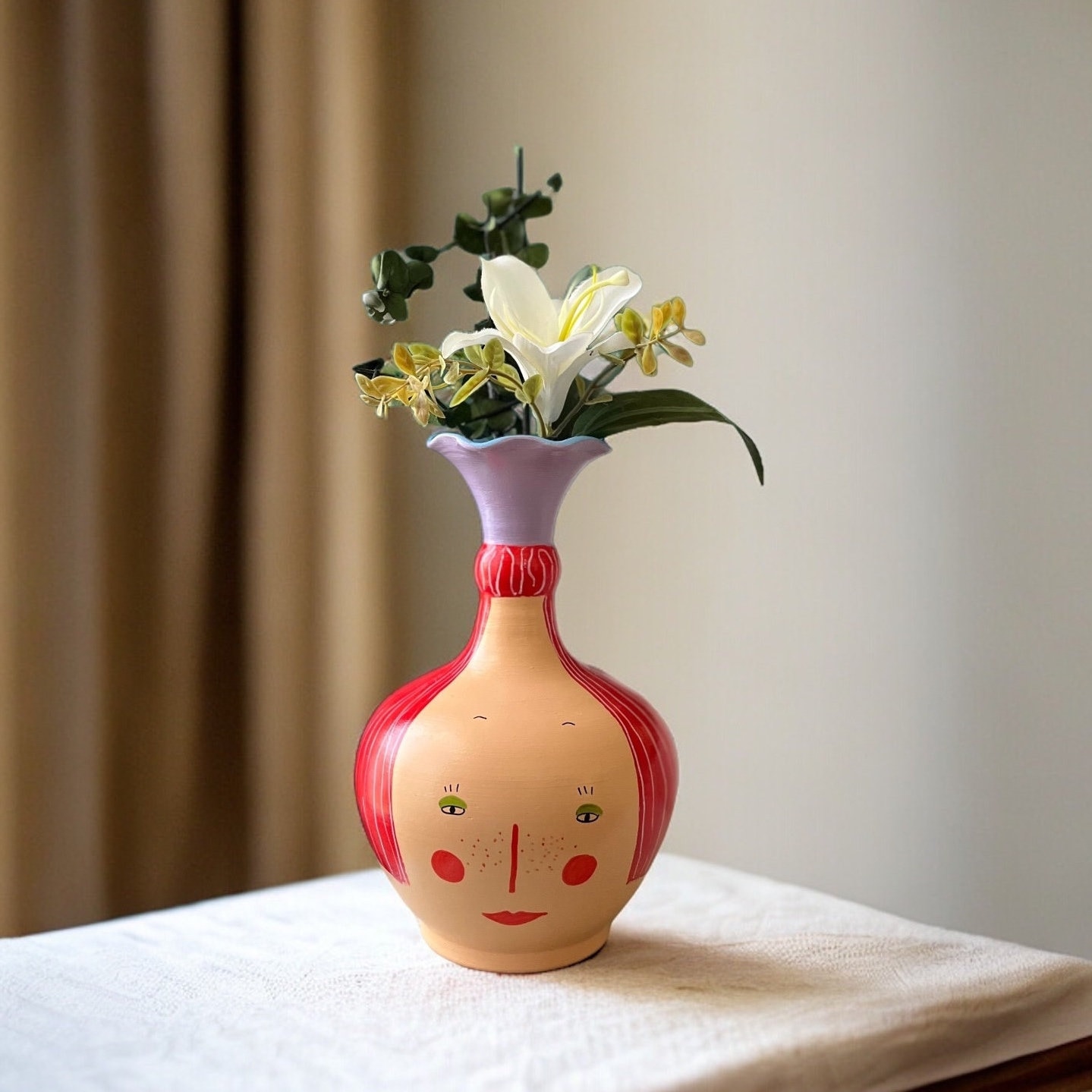 Red Hair Woman Face Ceramic Vase , Hand-painted Unique - Etsy