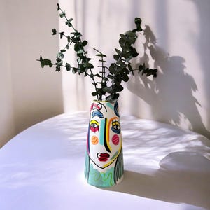 Ceramic Face Vase | Abstract | Hand-painted Ceramic Vase | Woman Face ...
