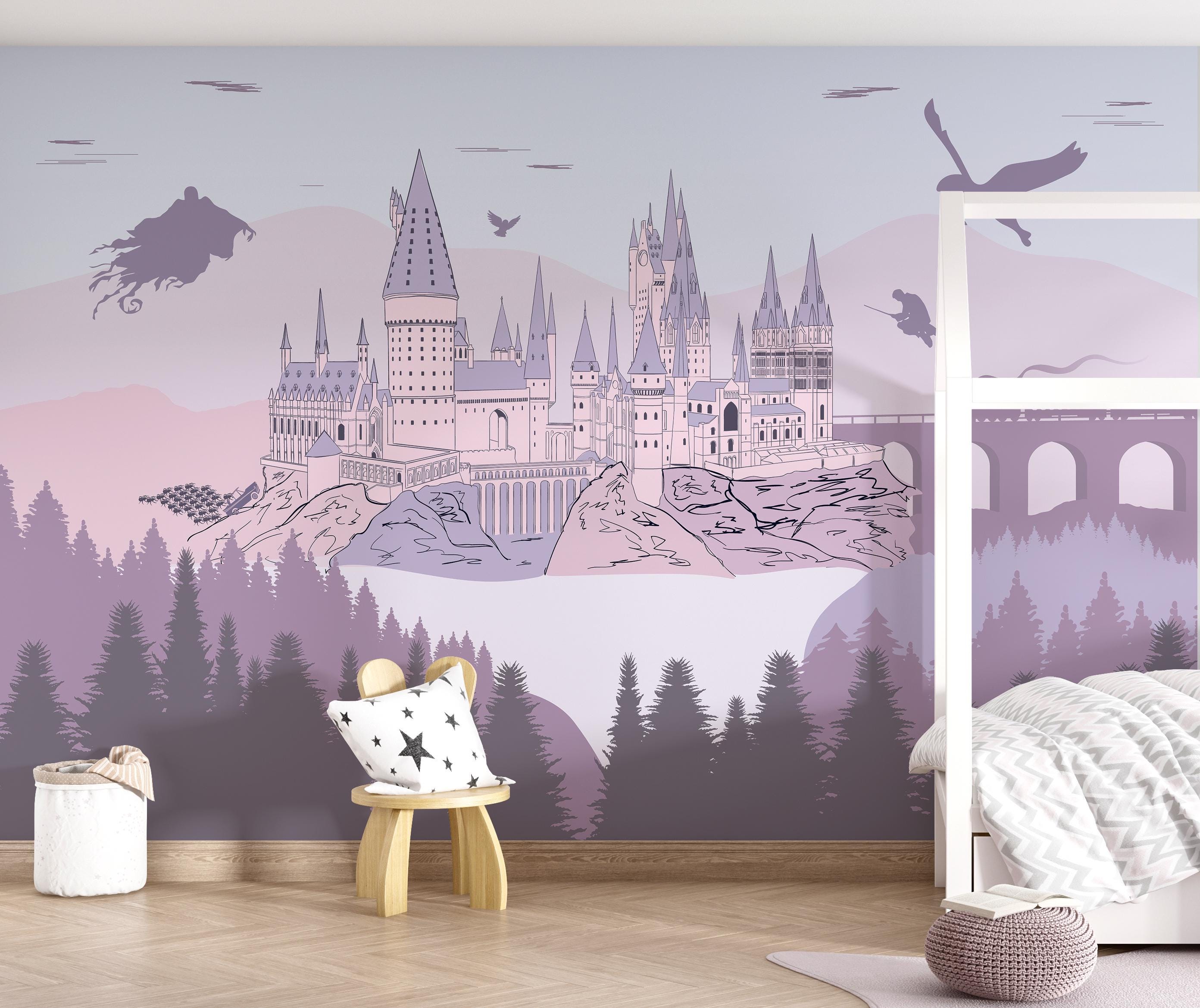Wizard Castle Wallpaper Mural – Magical Ombre Fairytale Landscape ...