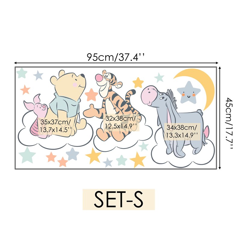 Winnie the Pooh Nursery Wall Decal, Pastel Color Wall Stiker, Tigger ...