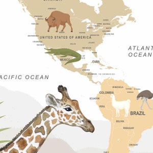 Jungle Animals Wallpaper Mural, Nursery Kids World Map Wallpaper ...