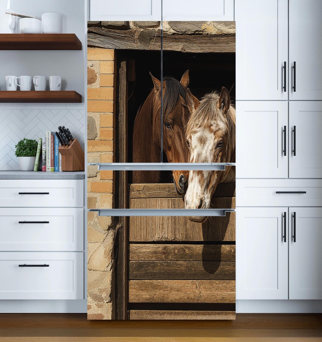 Rustic Horse Stable Fridge Wrap – Farmhouse Peel & Stick Vinyl Decal ...