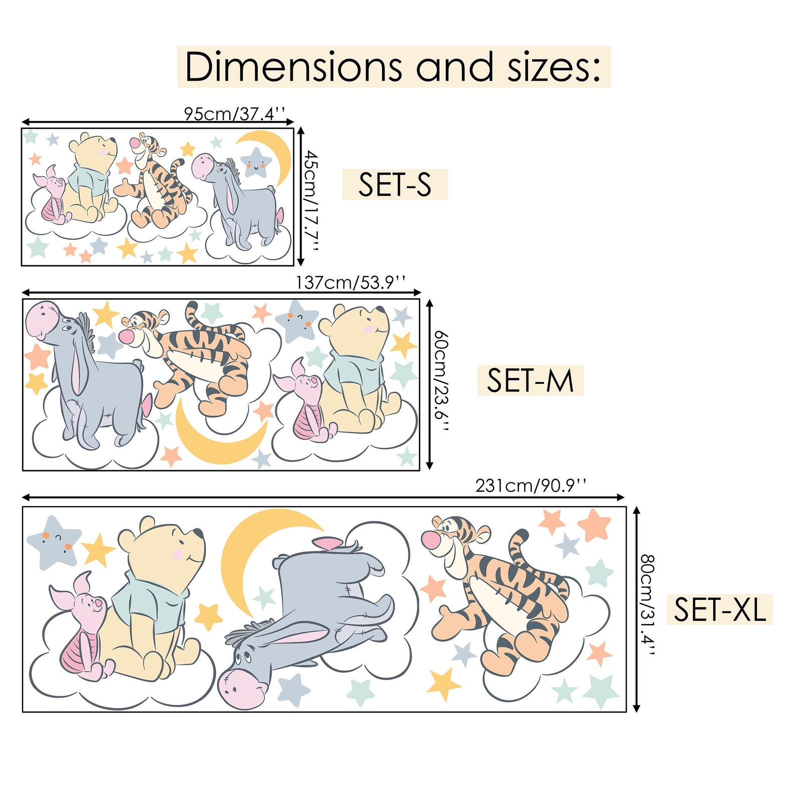 Winnie the Pooh Nursery Wall Decal, Pastel Color Wall Stiker, Tigger ...