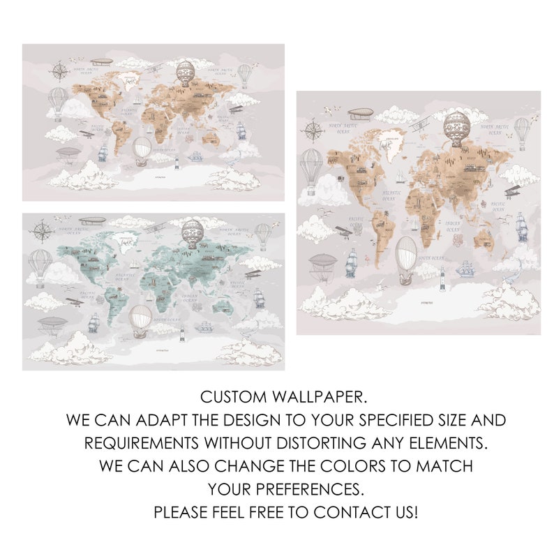 National Geographic World Map Wallpaper Mural, Retro Airship and ...