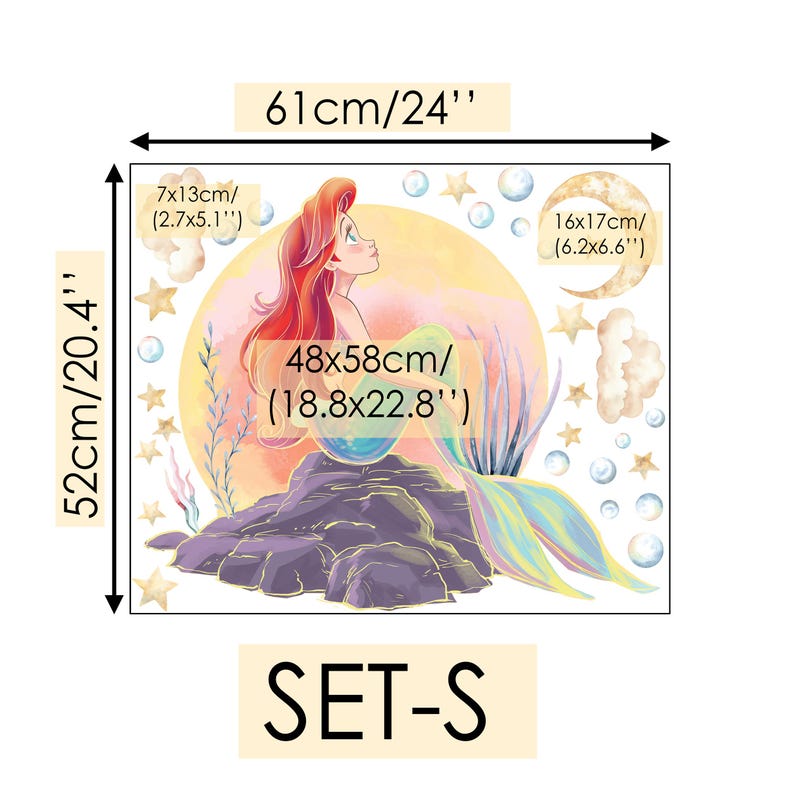 Mermaid Nursery Wall Decal, Princess Ariel Wall Stiker, Sea Theme ...