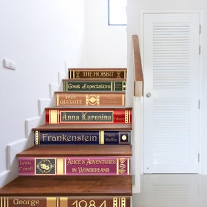 Classic Book Titles Stair Riser Decals, Peel&stick Vintage Book Spine ...