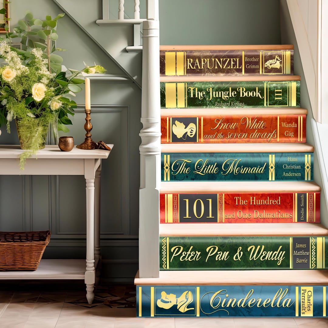 Fairytale Book Titles Stair Riser Decals, Peel&stick Vintage Book Spine ...