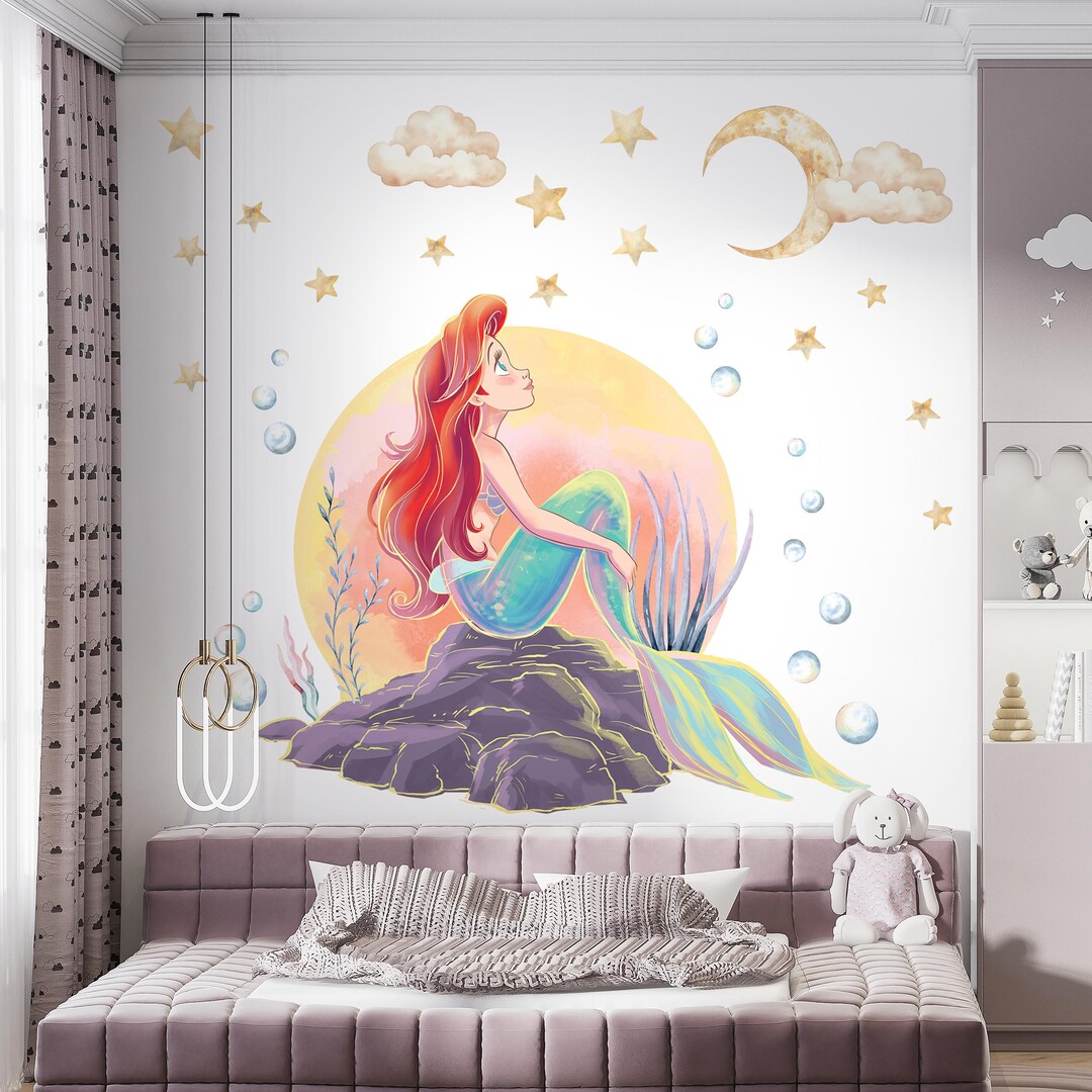 Mermaid Nursery Wall Decal, Princess Ariel Wall Stiker, Sea Theme ...