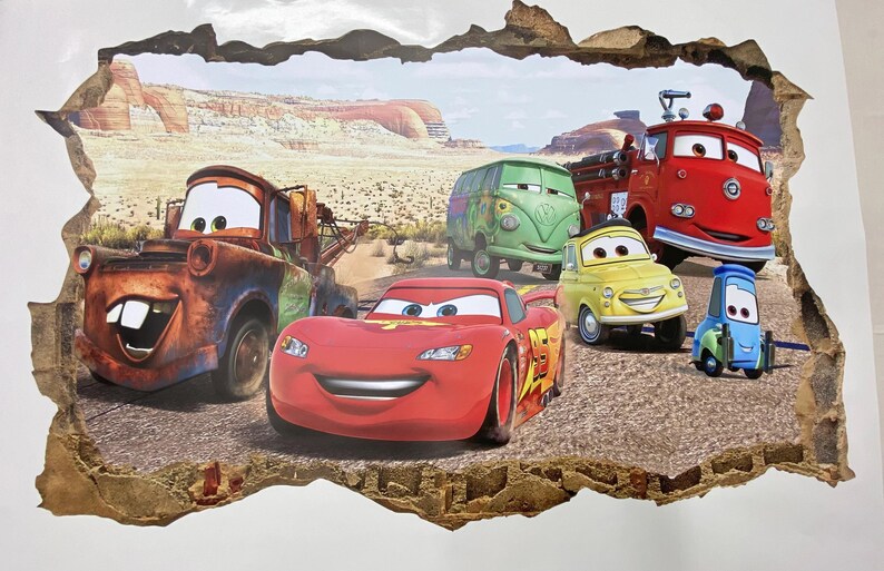 Cartoons Red Car Movie Wall Decal for Boys – Self-adhesive Vinyl Mural ...