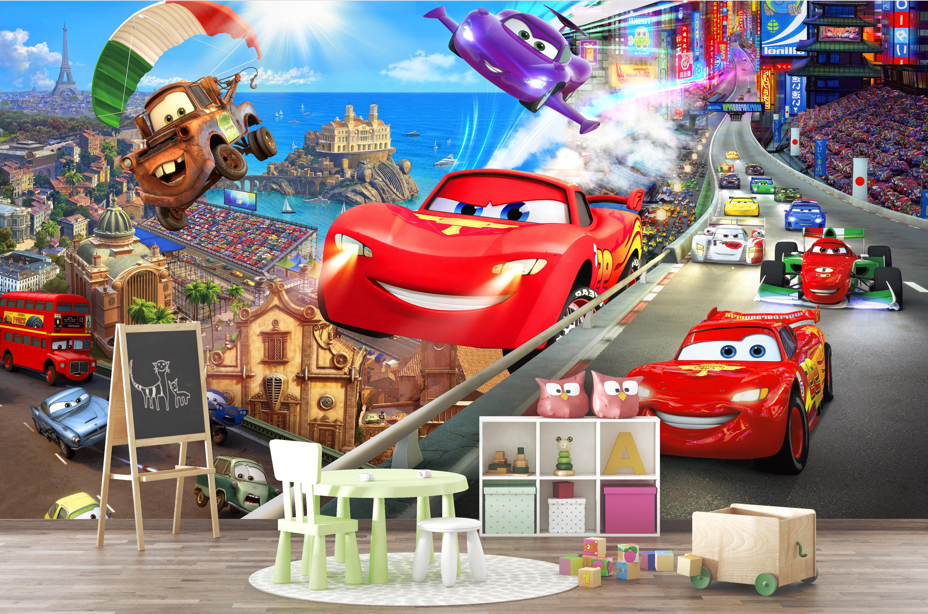Cartoon Cars Theme Wallpaper Mural – Lightning Mcqueen Non-woven ...