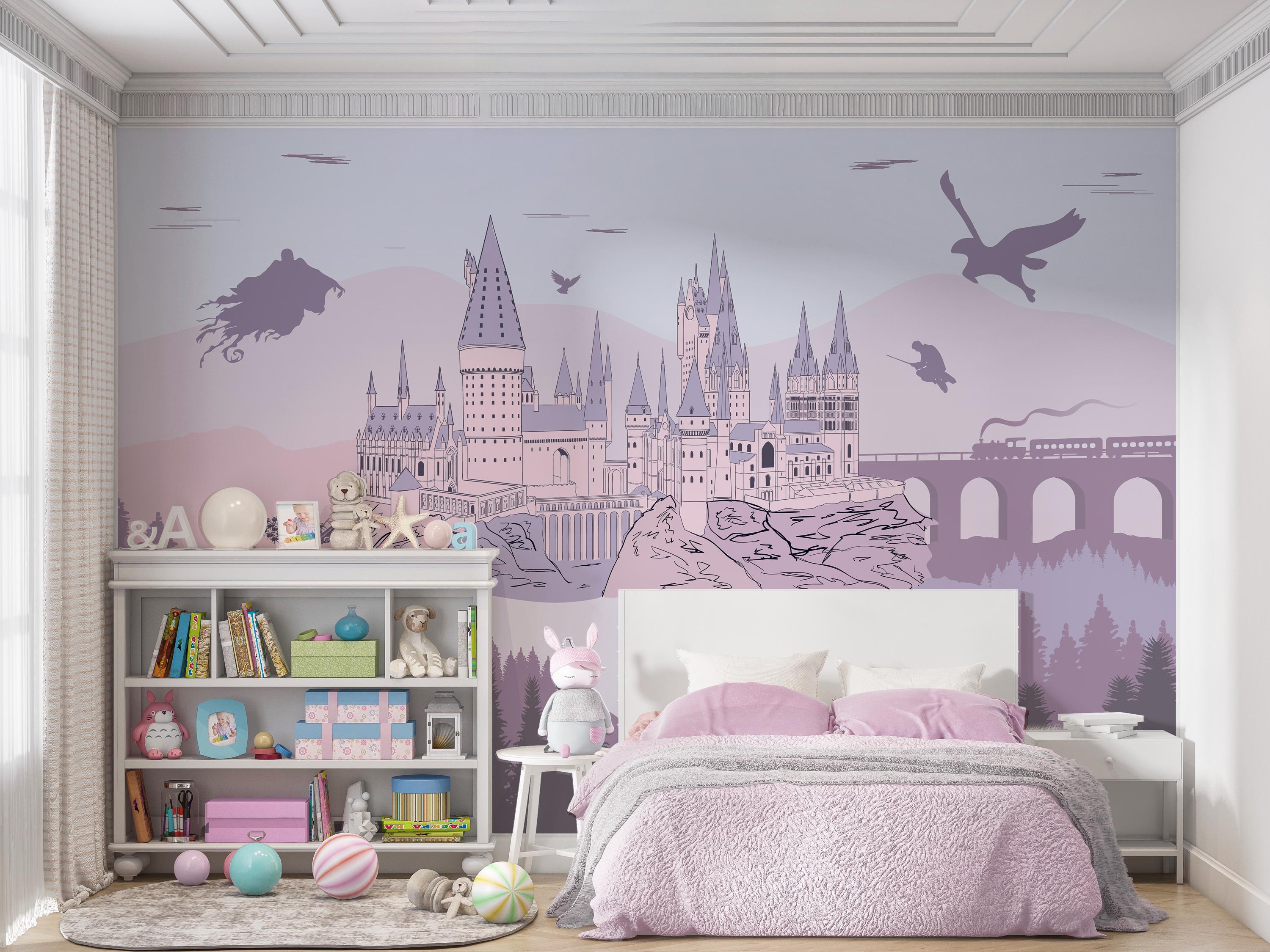 Wizard Castle Wallpaper Mural – Magical Ombre Fairytale Landscape ...