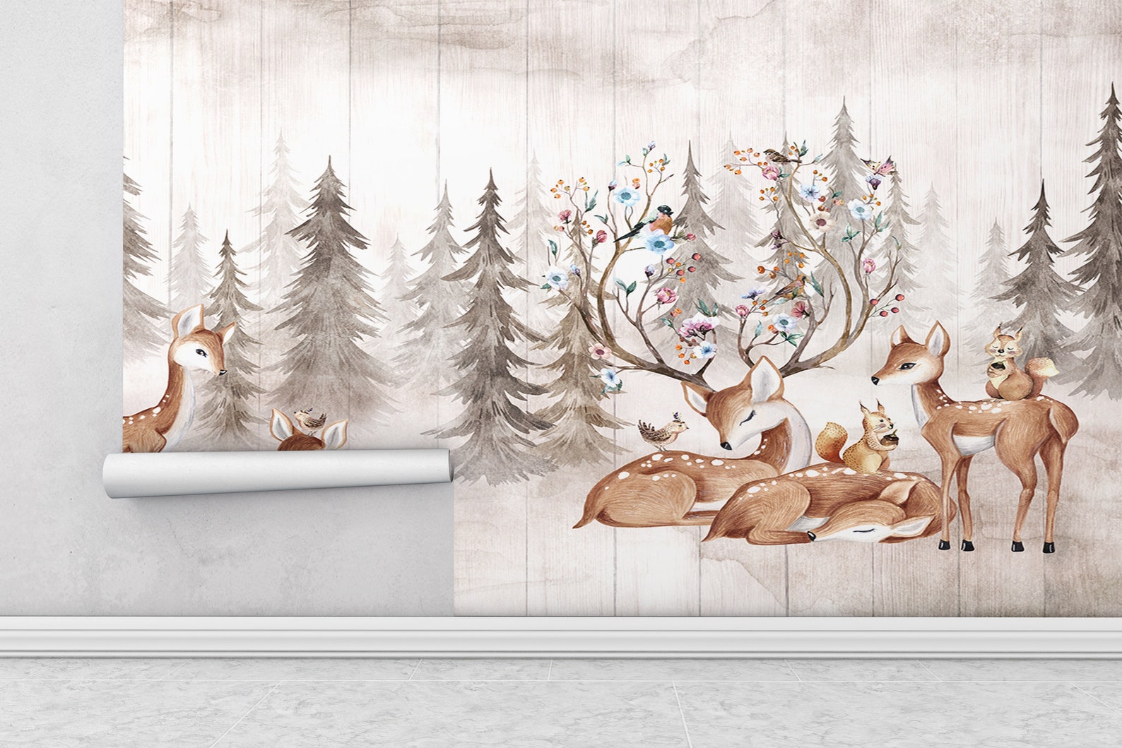 Forest Animals Kids Wallpaper, Woodland Animals Kids Room Wall Decor ...