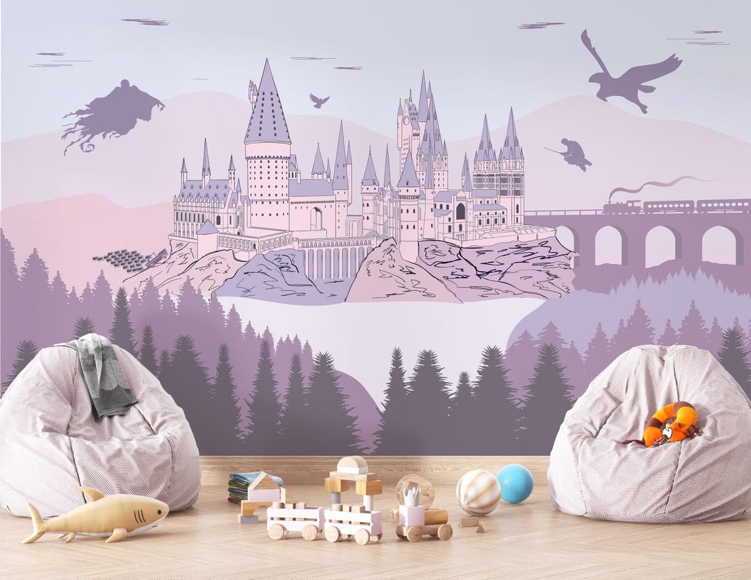 Wizard Castle Wallpaper Mural – Magical Ombre Fairytale Landscape ...