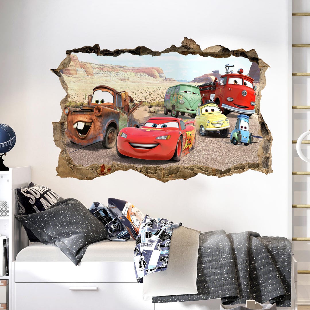 Cartoons Red Car Movie Wall Decal for Boys – Self-adhesive Vinyl Mural ...
