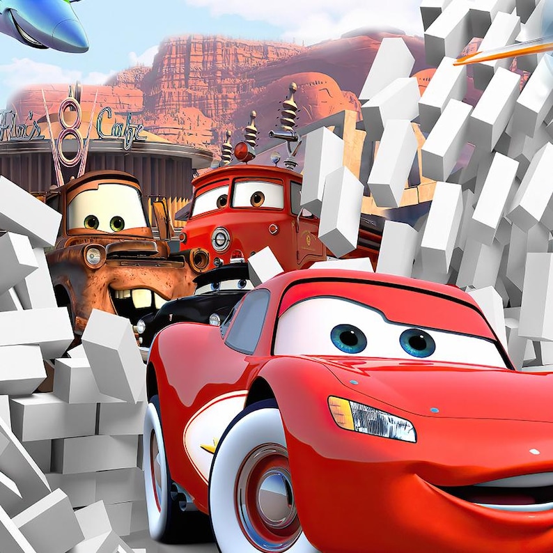Cartoon Cars Theme Wallpaper Mural – Lightning Mcqueen Non-woven ...