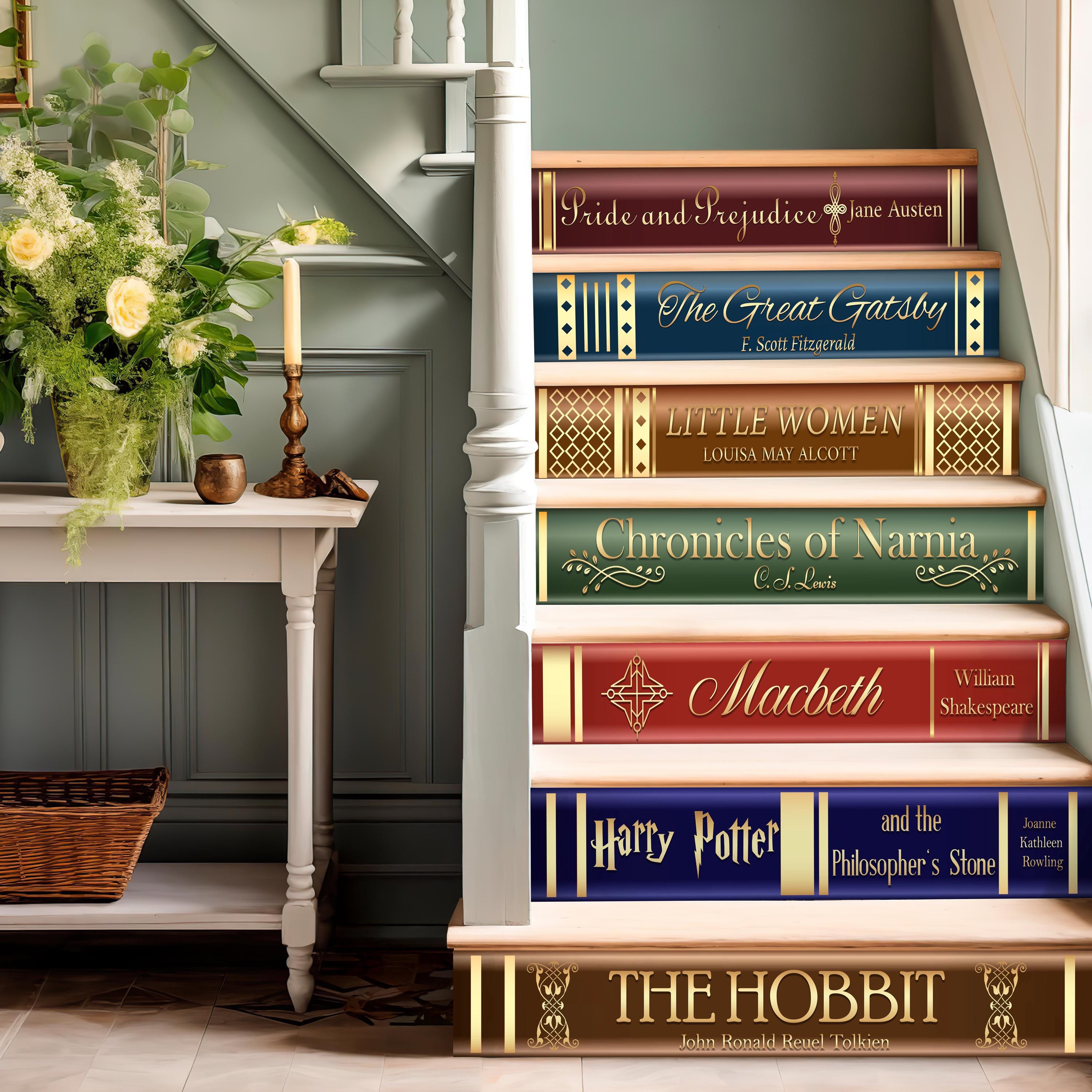 Classic Book Titles Stair Riser Decals, Peel&stick Vintage Book Spine ...