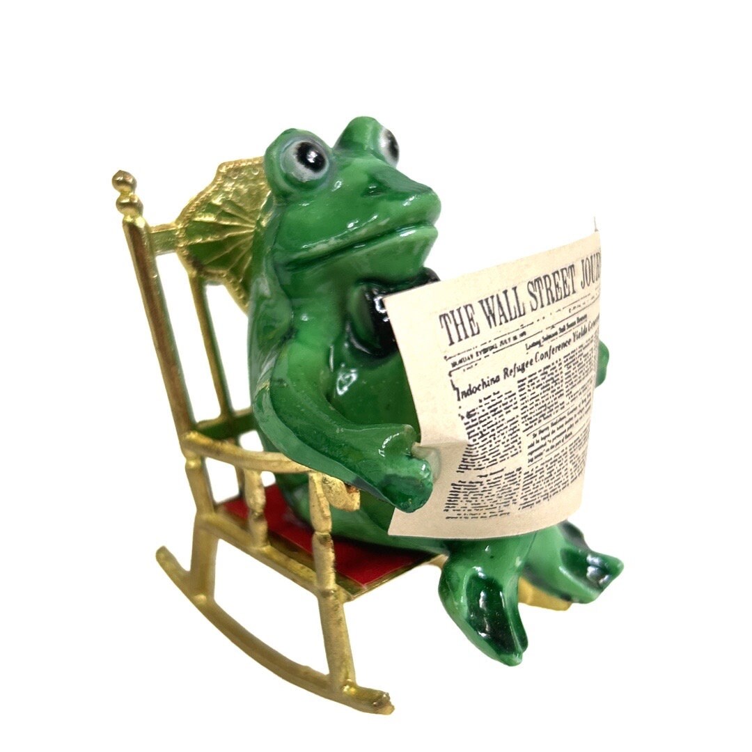 Vintage 1979 Frog in Rocking Chair Reading Wall Street Journal - Etsy