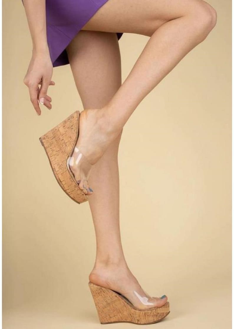 GOLD WEDGE HEELS, Transparent Heels, Gold Platform Shoes, Open Toe ...