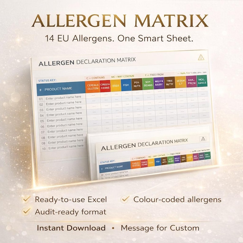 Allergen Matrix Spreadsheet | 14 EU Allergens Food Safety Excel ...