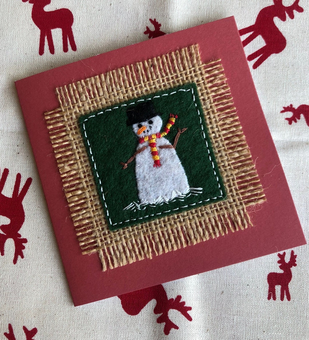 A Hand Decorated Christmas Card Featuring a Cute Felt Snowman. - Etsy