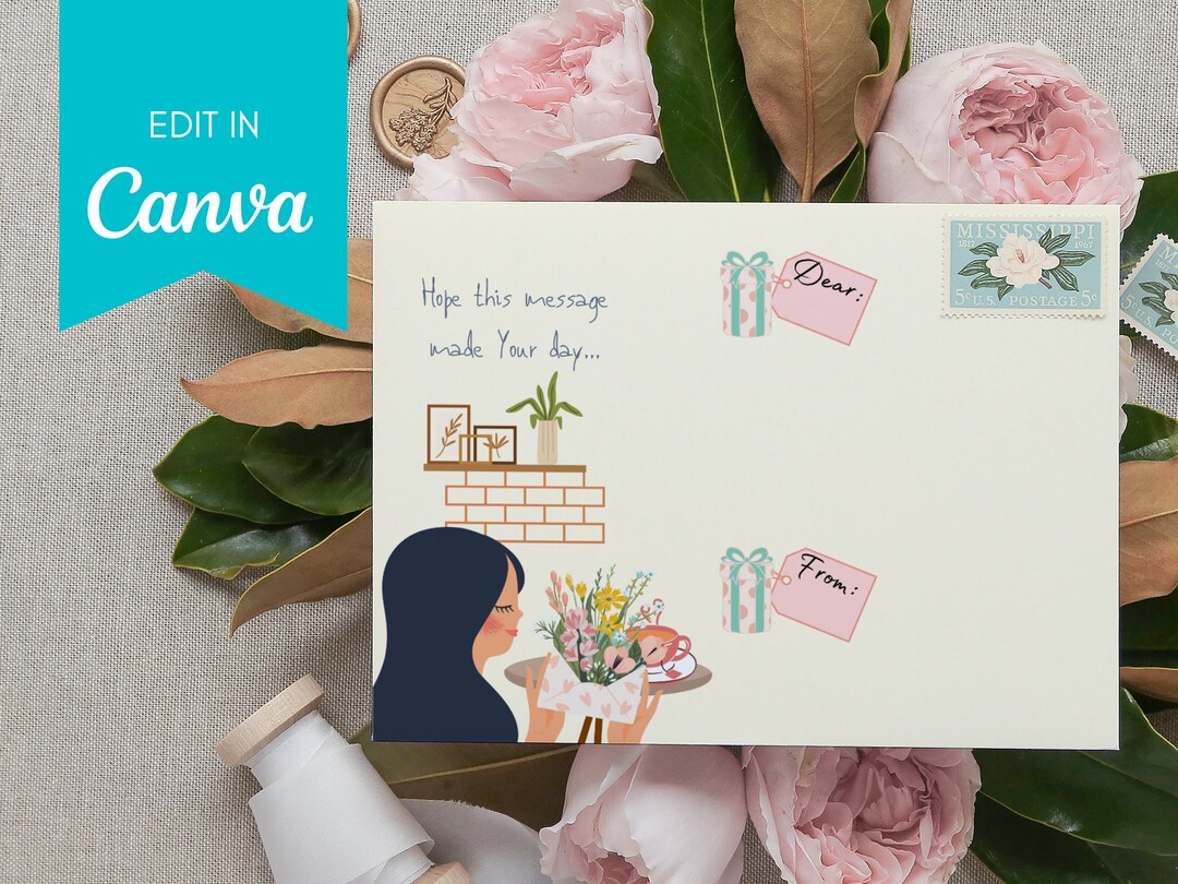 6 Printable Flower Bouqet Greeting Card Template, Editable, Card ...