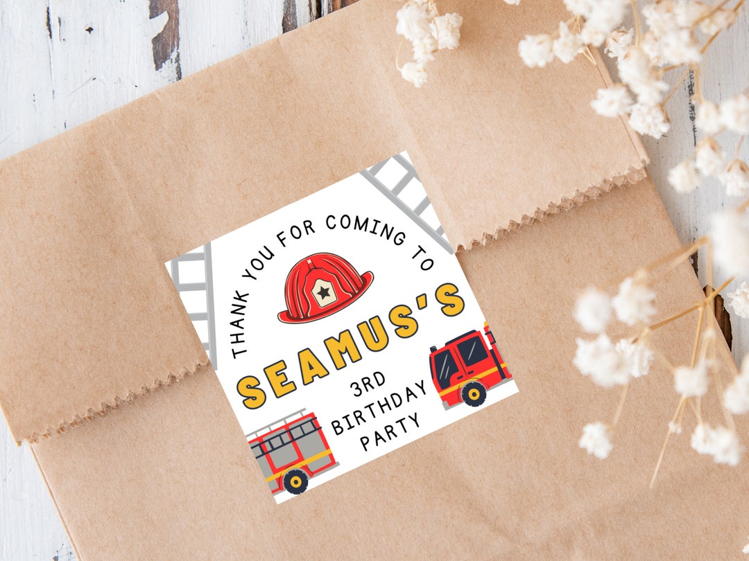 Fire Engine Themed Personalised Party Stickers Fire Truck - Etsy