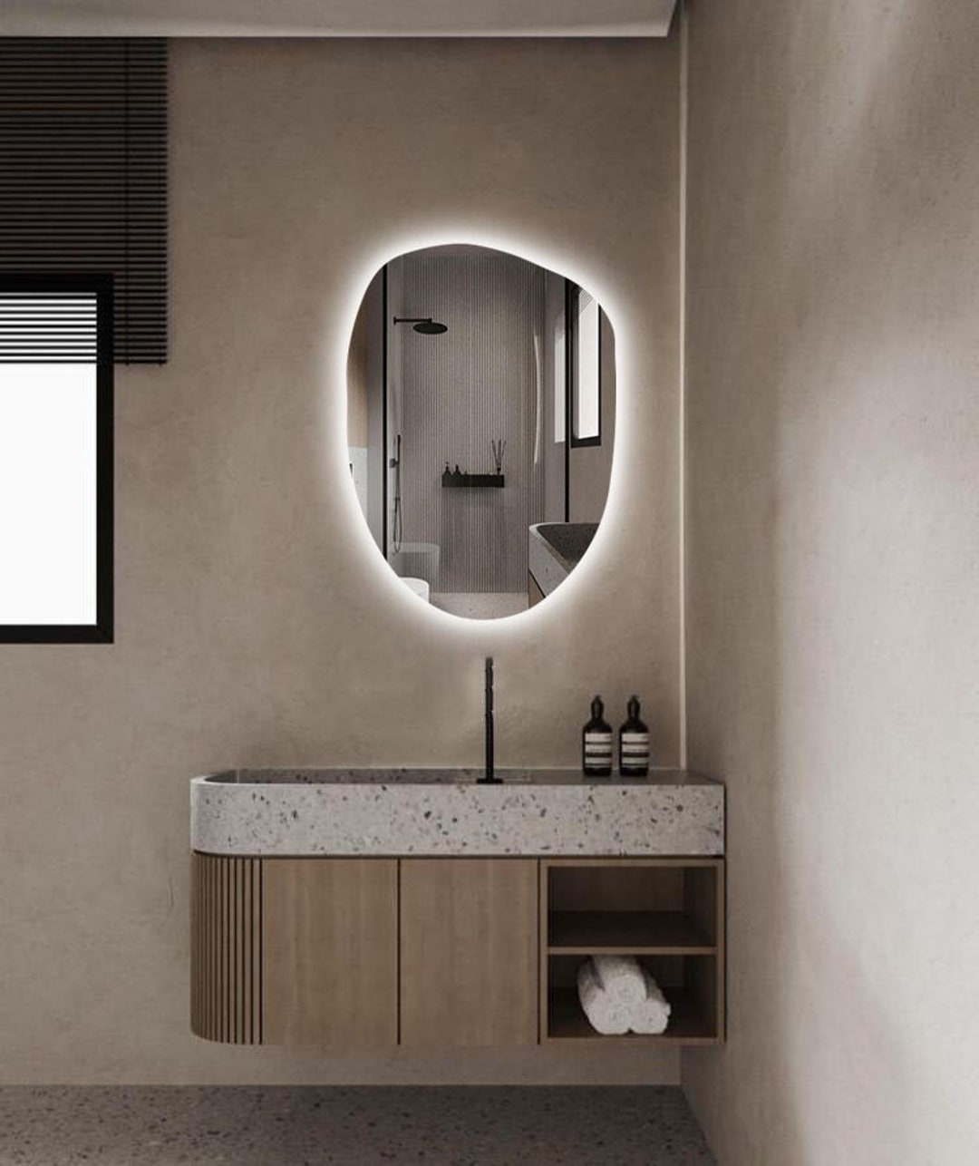 Frameless Led Bathroom Mirror Illuminated Irregular Vanity - Etsy