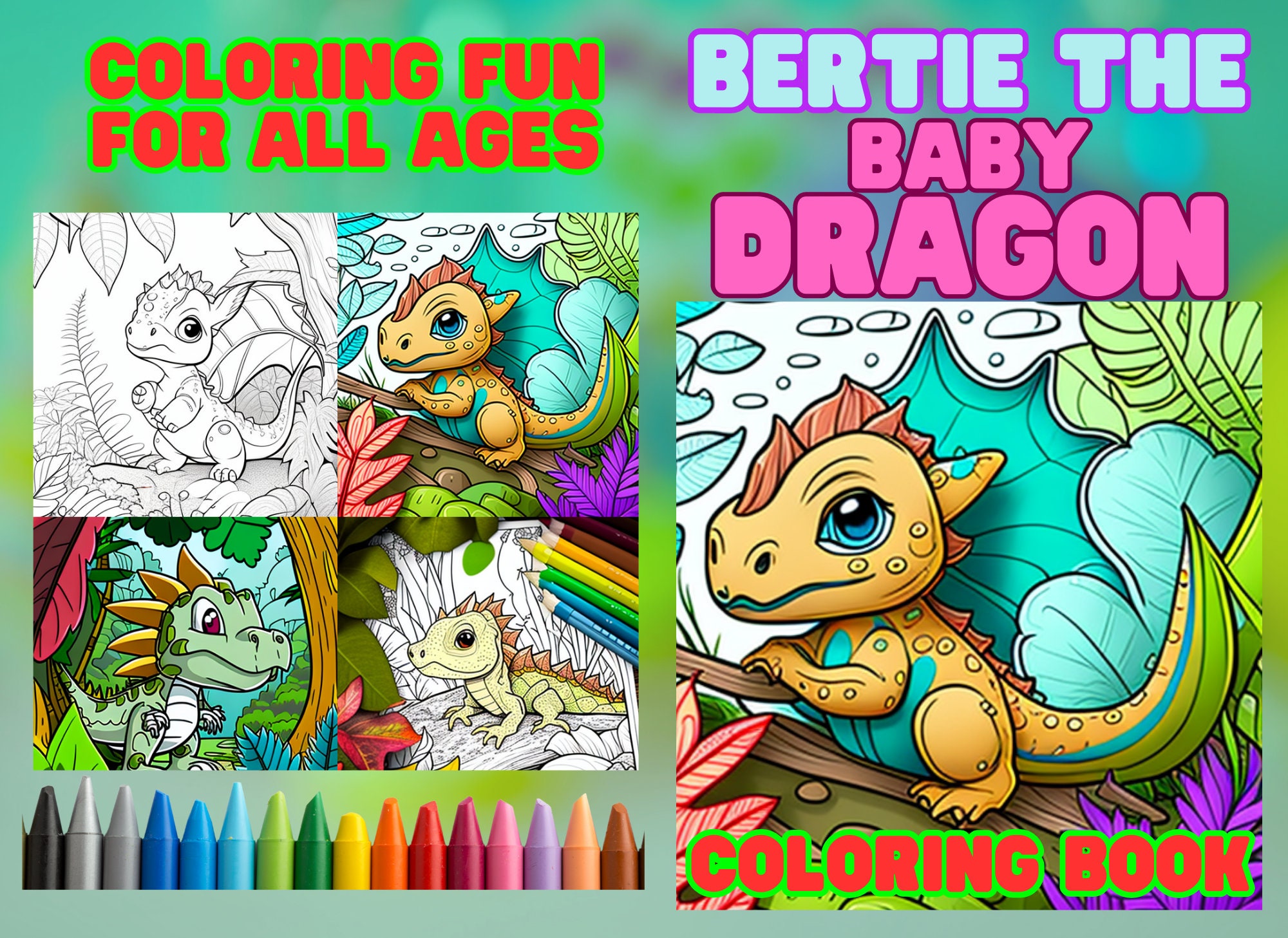 Kids Coloring Book, Baby Dragon Coloring Page, Adult Coloring Page ...