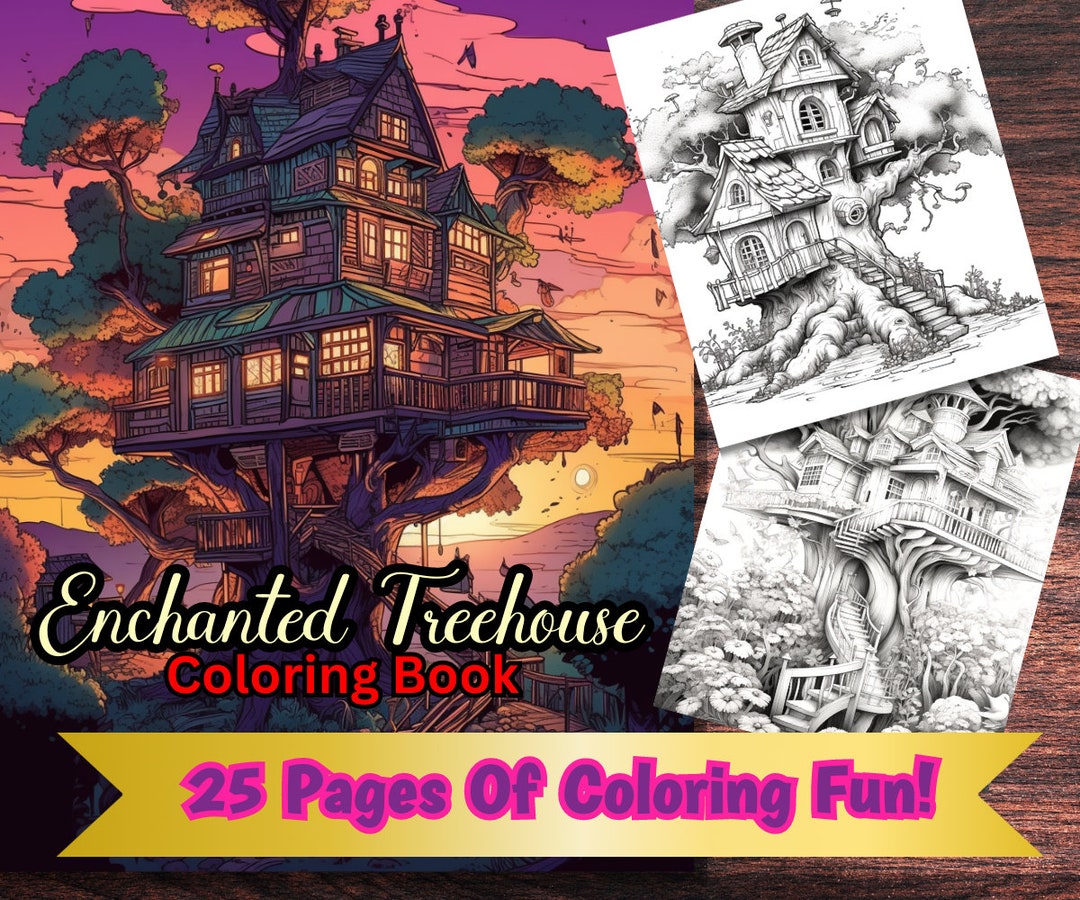 25 Enchanted Fairy Treehouses Coloring Book, Adults Kids Instant ...