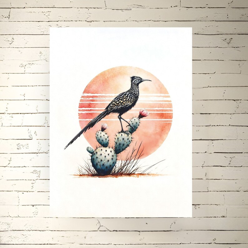 Roadrunner Painting Watercolor Illustration Minimalist Style Sunset ...