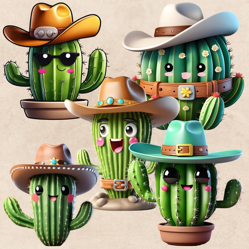 Kawaii Cactus Clipart: 20 Chibi Cowboy Cacti Pngs (digital Download) - Etsy