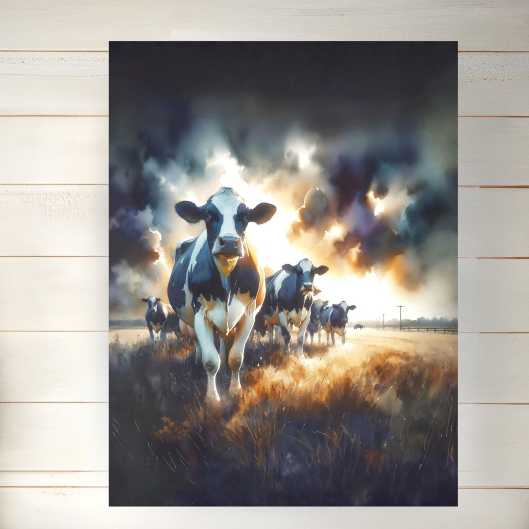 Holstein Cattle Poster Print: Watercolor Farmhouse Wall Art - Etsy