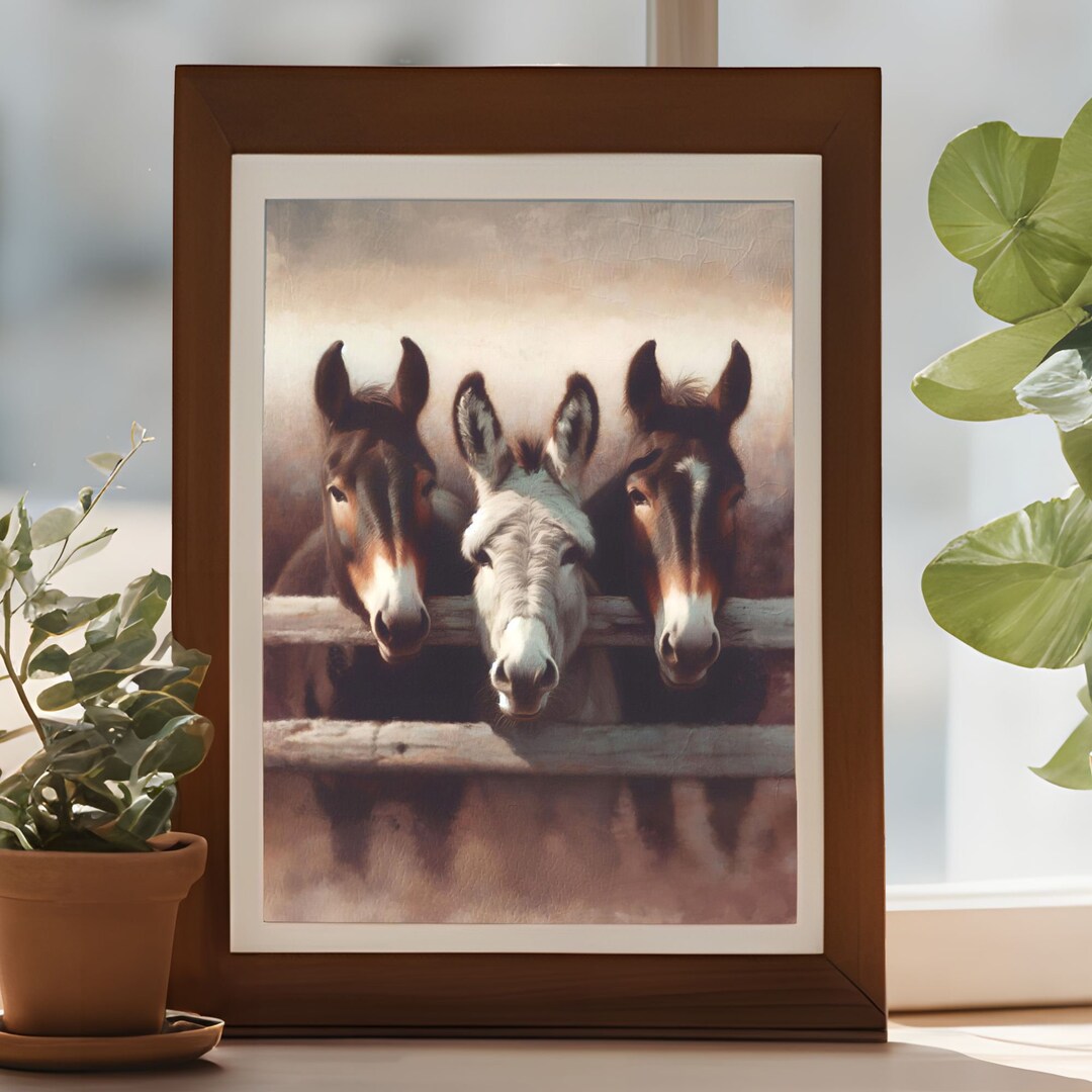 Donkey and Mules Illustration Print Oil Painting, Equestrian Wall ...