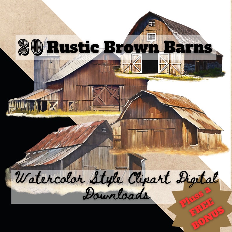 Rustic Brown Barn Watercolor Style Clipart 20 Images With Transparent ...