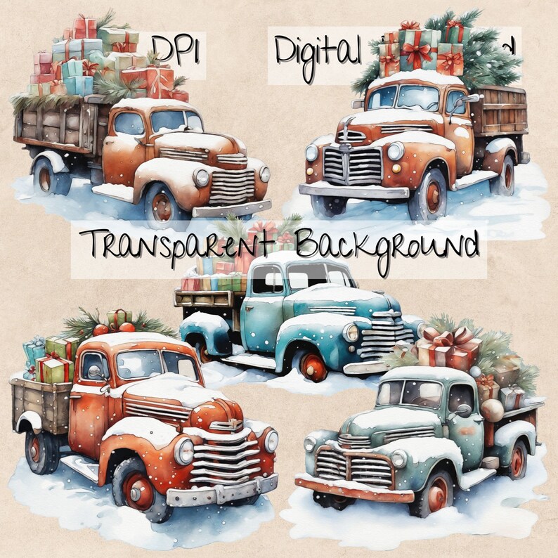 Winter Farm Truck Clipart, 20 PNG Bundle Transparent Background, Red ...