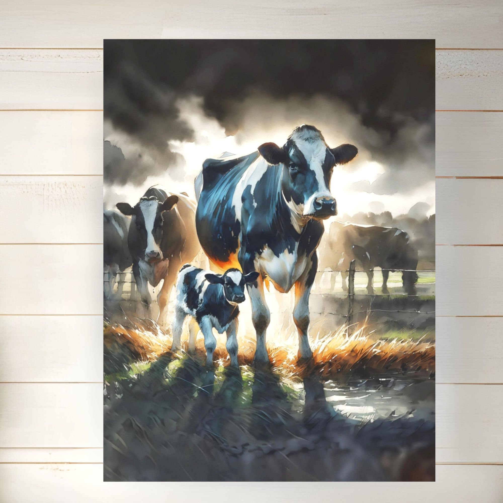Holstein Cow Print Dairy Cattle Watercolor Illustration Calf Wall Art ...