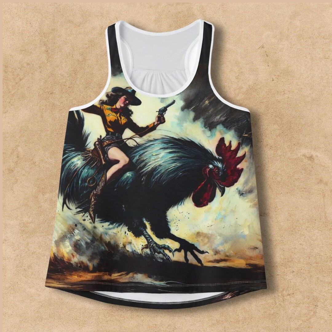 Retro Cowgirl Riding Rooster Tank Top: Western Pulp Art - Etsy