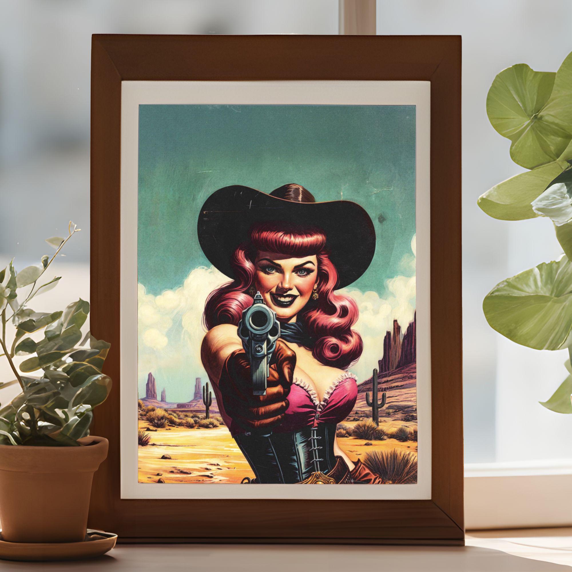 Retro Cowgirl Gunslinger Art Print: Western Pulp Fiction Poster - Etsy