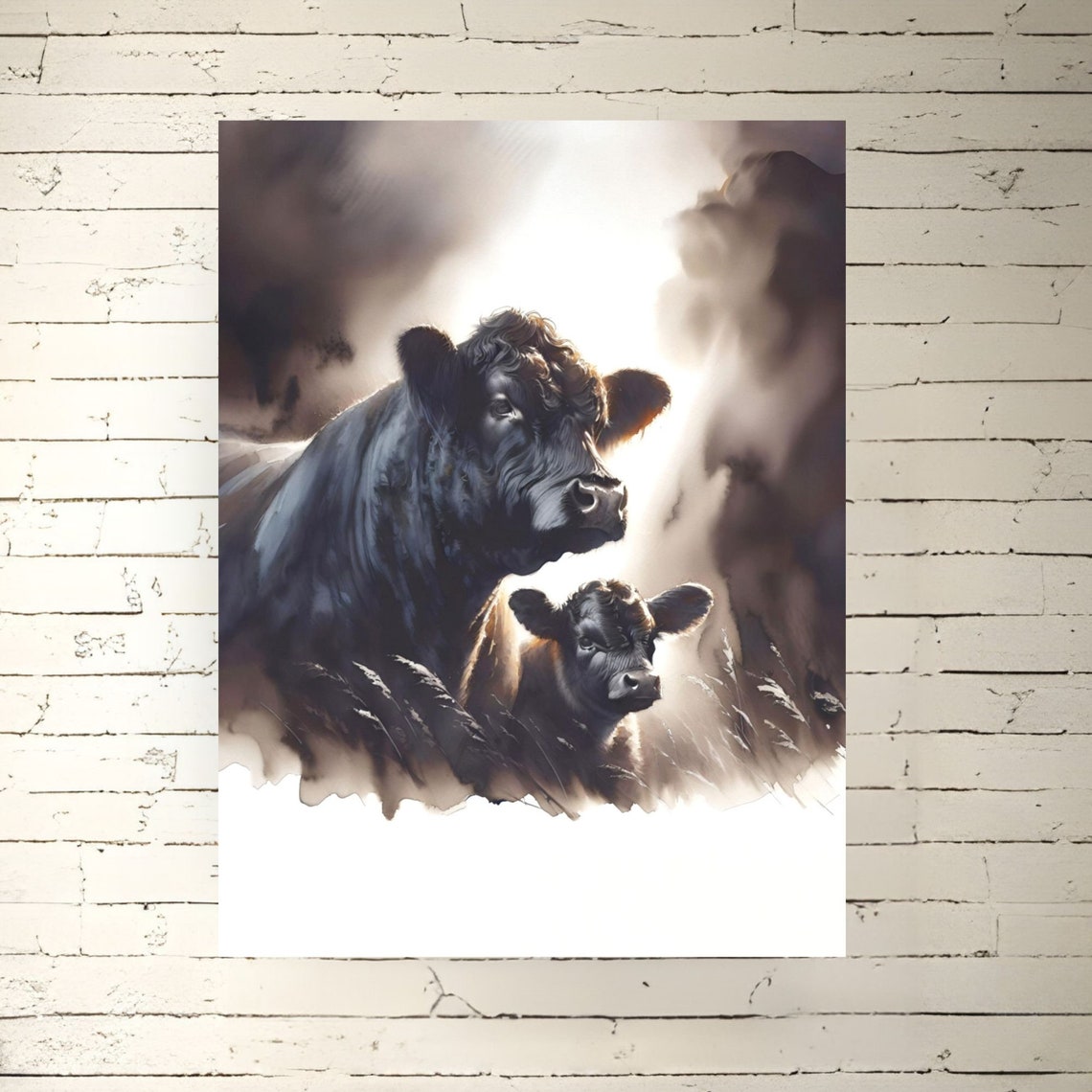 Black Angus Cow and Calf Watercolor Poster Print: Farmhouse Wall Art - Etsy