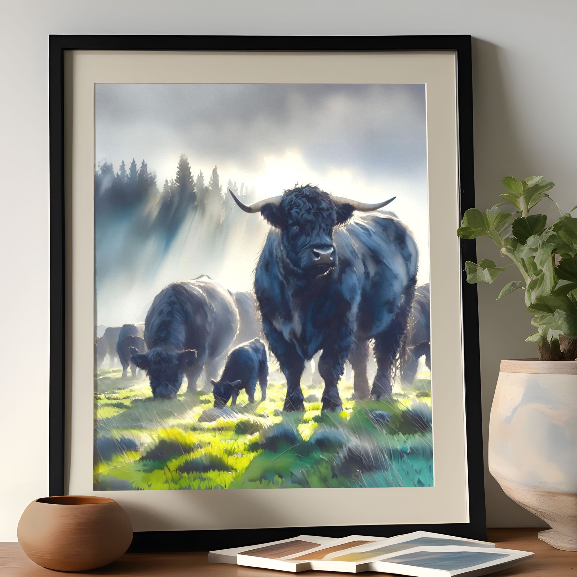 Black Angus Herd Print Cattle Watercolor Wall Art Farm Lovers Gifts ...