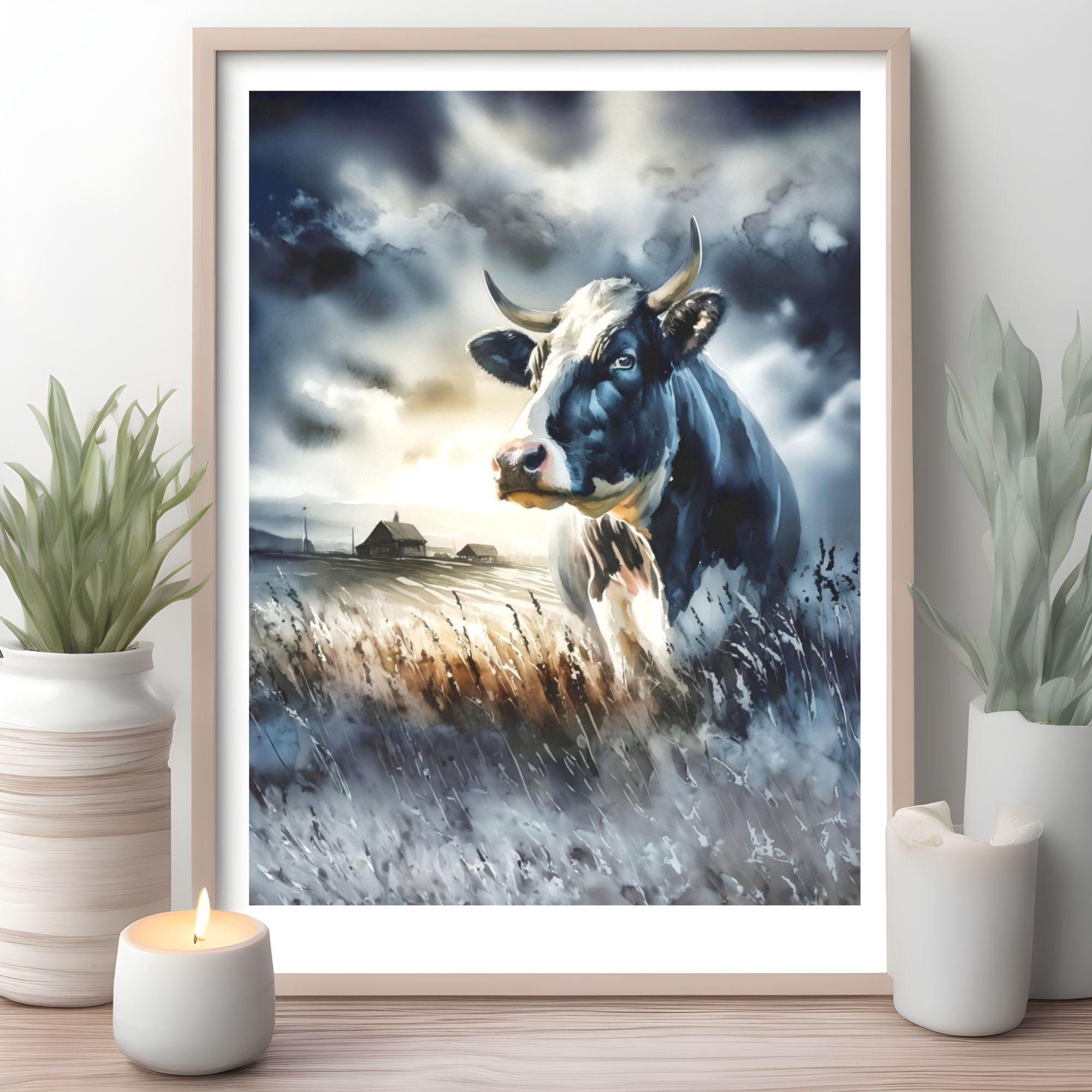 Holstein Cow Watercolor Poster Print: Farmhouse Cattle Art, Ranch Decor ...